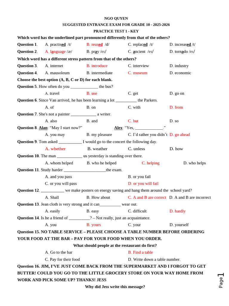 First Term Test Test 4 Key Pdf Teachers Supermarket