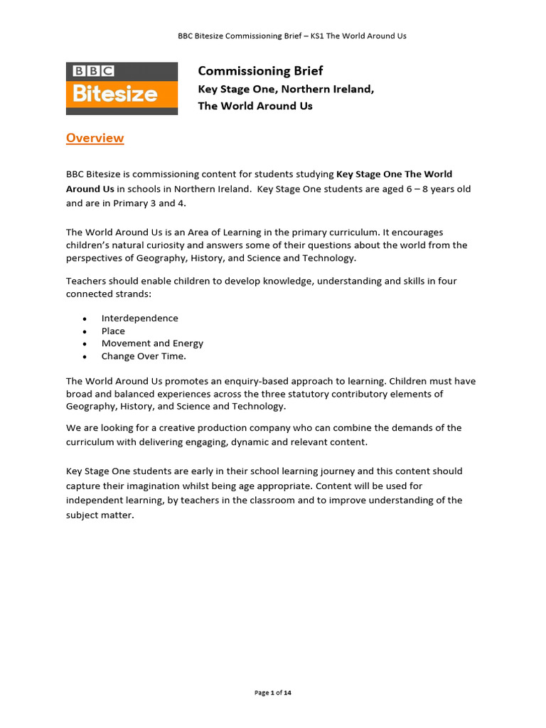 Bitesize Brief ks1 The World Around Us June 2020 | PDF | Project ...