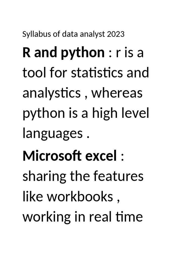 Syllabus of Data Analyst 2023 | PDF