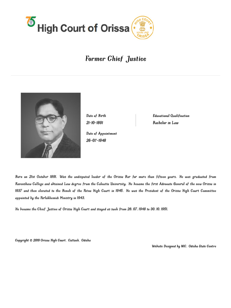 Orissa High Court First Chief Justice | PDF