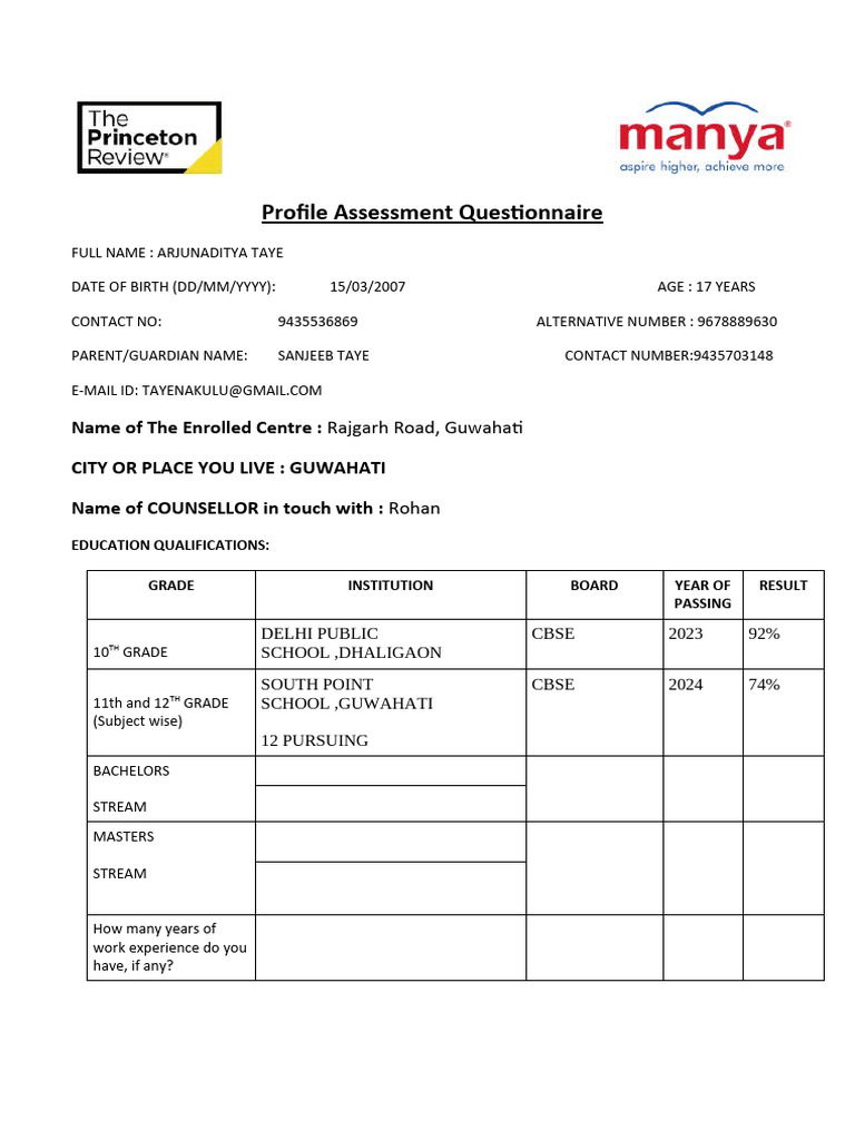 PAQ - Profile Assessment for Students-sat (1) | PDF | Graduate ...