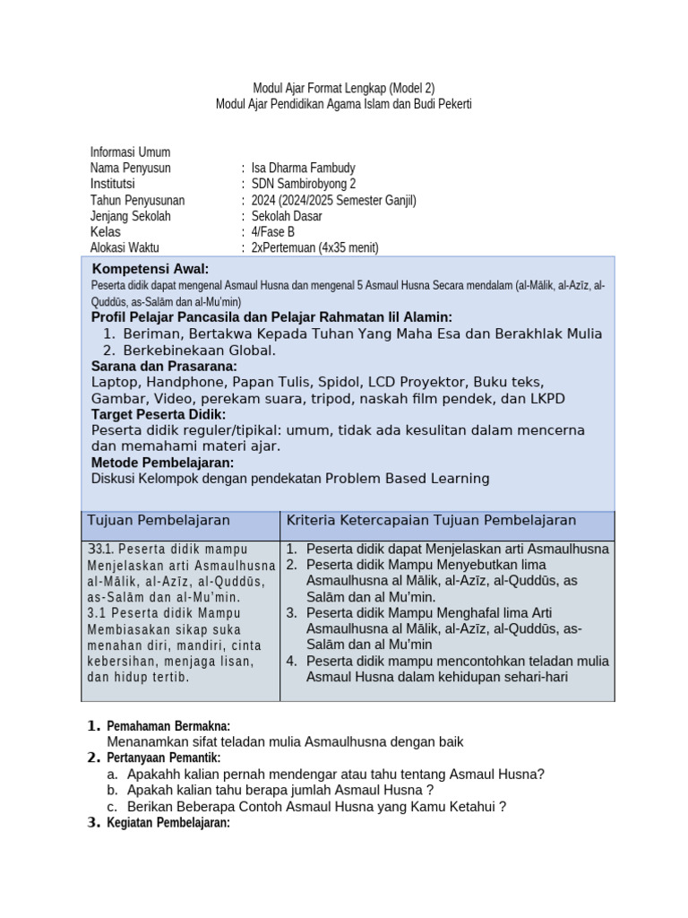 LK 6 Modul Ajar PBL | PDF
