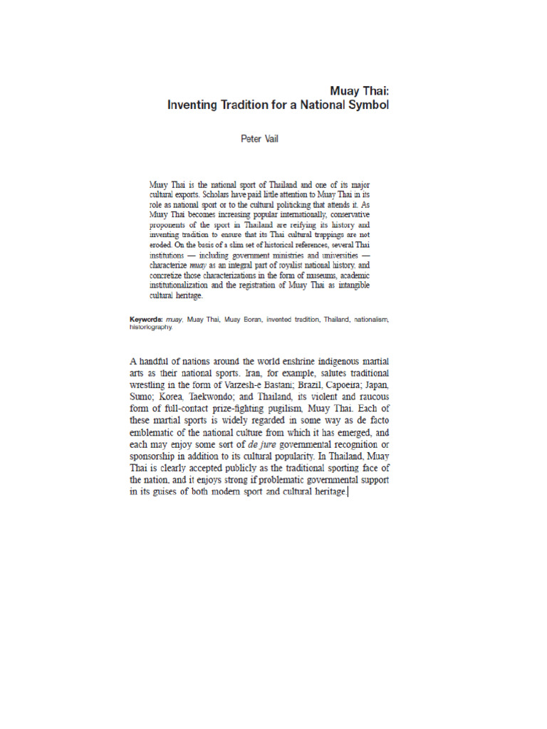 Muay Thai Inventing Tradition For A National Symbol Peter Vail | PDF