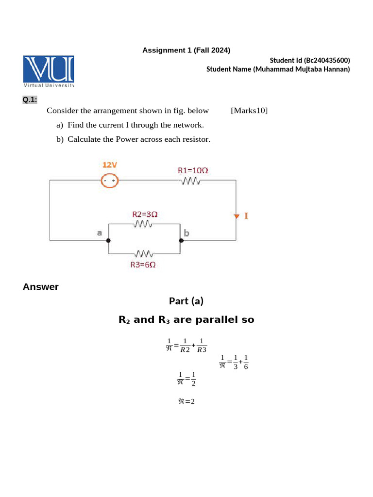 Fall 2024 - PHY301 - bc240435600 | PDF | Series And Parallel Circuits | Electronic Circuits