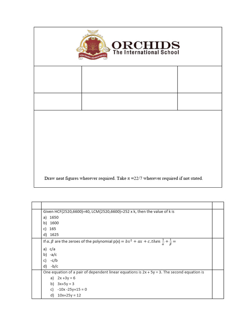 Grade 10 Math Sample Question Paper 1 | PDF | Circle | Air Traffic Control