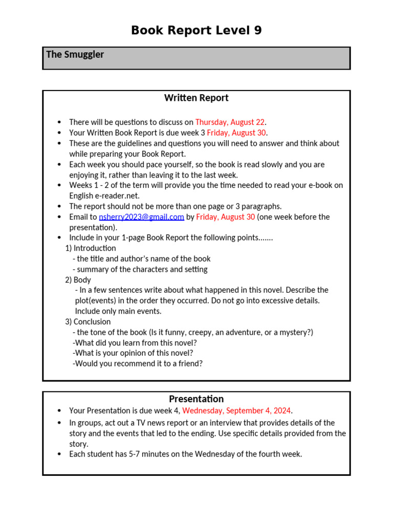 Book Report Level 9 | PDF