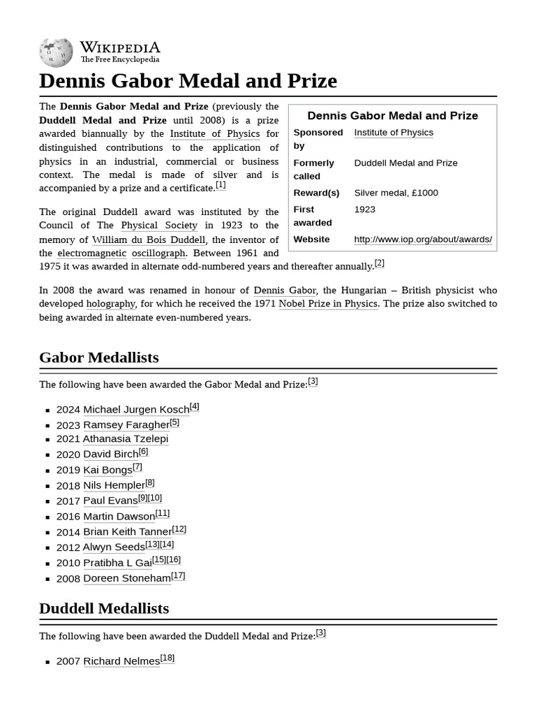 Dennis Gabor Medal and Prize | PDF