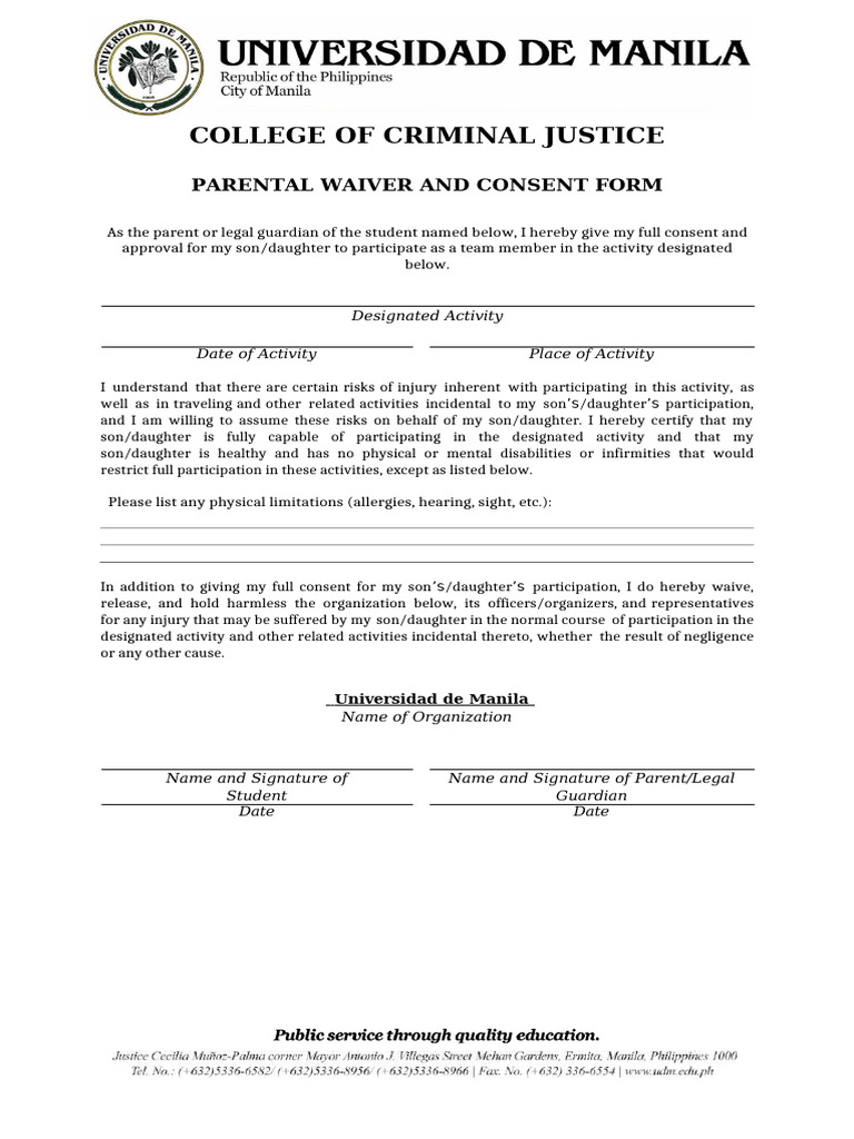 Updated Parental Waiver and Consent Form | PDF