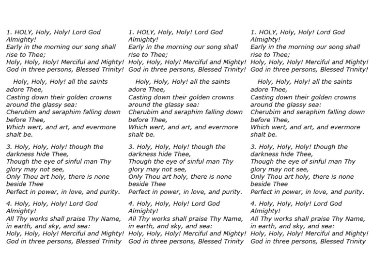 Holy, Holy, Holy Hymn Lyrics | PDF | God In Christianity | God
