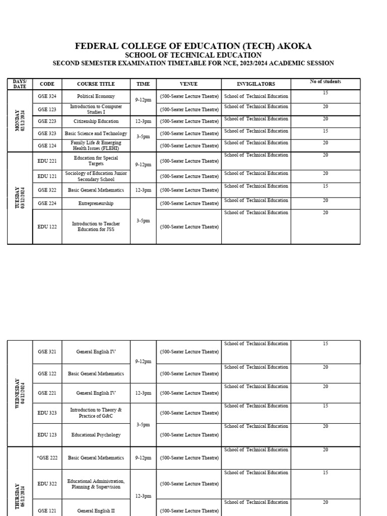 STE Exam Timetable Draft | PDF | Vocational Education | Science