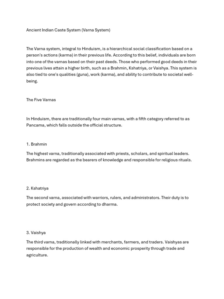 Ancient Indian Caste System (Varna System) | PDF | Caste | Bengal