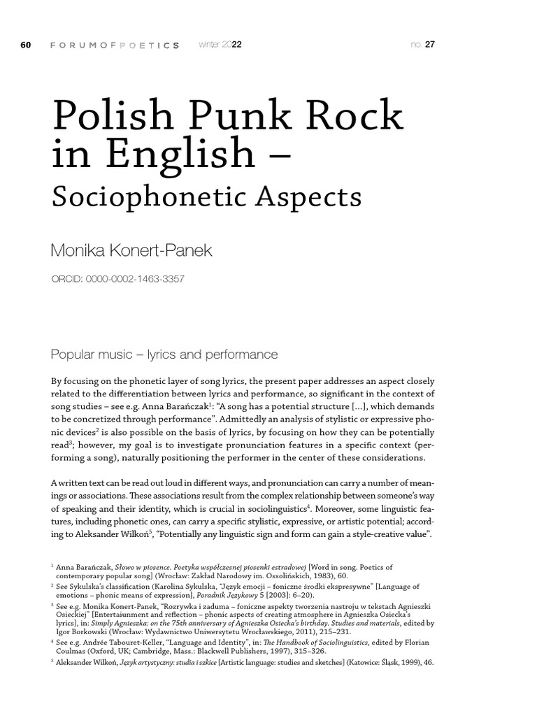 Sociophonetics of Punk Rock Lyrics | PDF | English Language | Accent ...