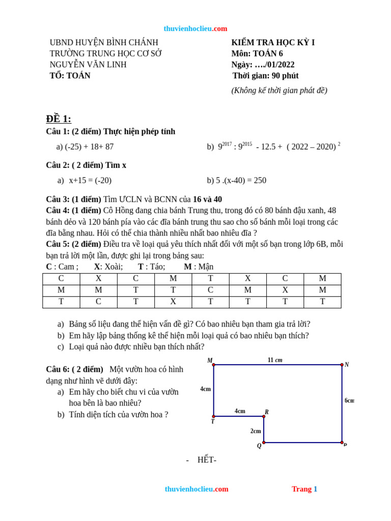 De KT HK1 Nguyen Van Linh Binh Chanh TPHCM 21 22 | PDF
