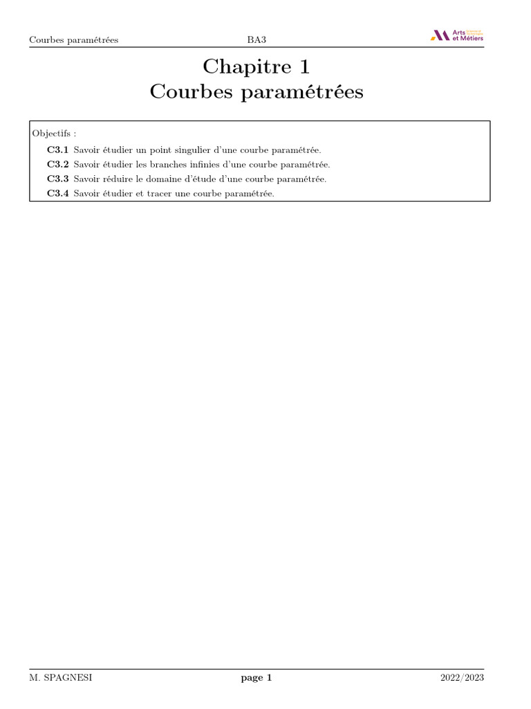Étude des courbes paramétrées | PDF | Asymptote | Tangente (géométrie)