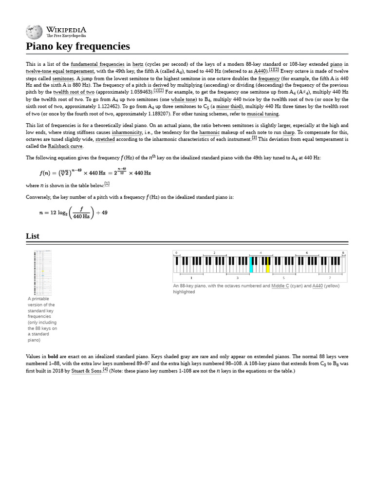 Piano_key_frequencies | PDF | Pitch (Music) | Elements Of Music
