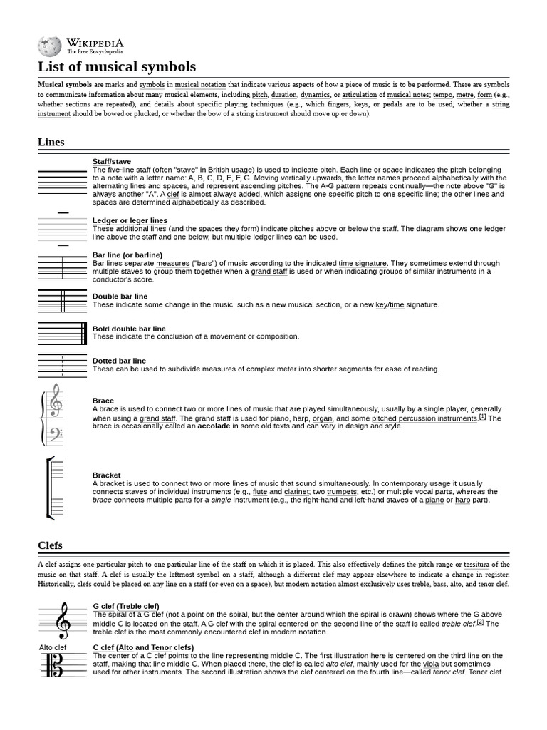 Overview of Musical Notation Symbols | PDF | Clef | Musical Notation