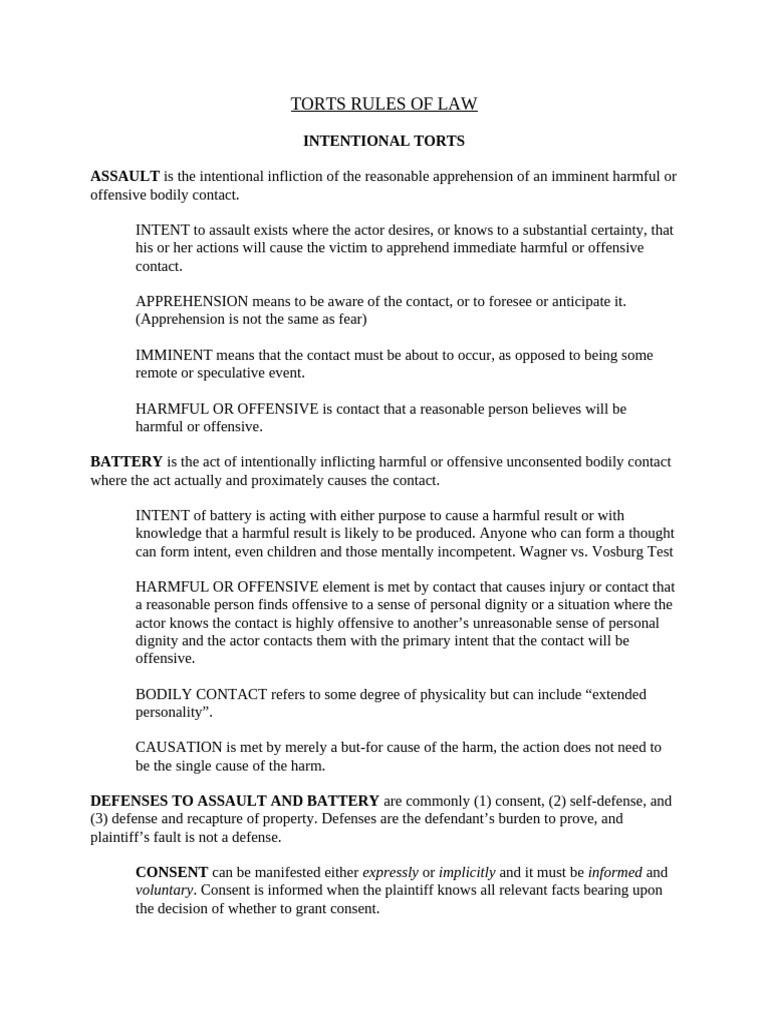 TORTS RULES OF LAW | PDF | Tort | Trespass