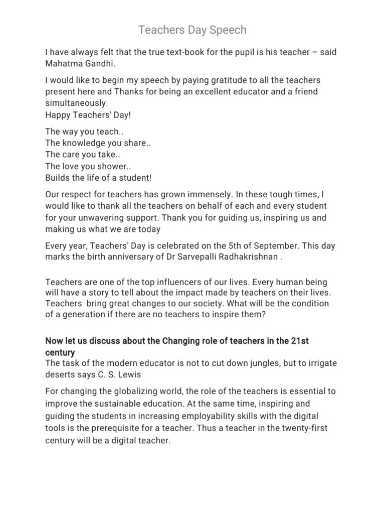 Teachers Day Speech | PDF