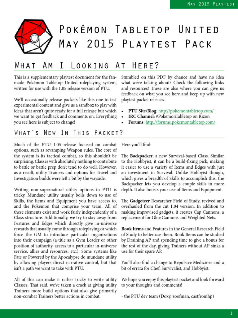 PTU 1.5 Erratas (1 2 3) | PDF | Pokémon