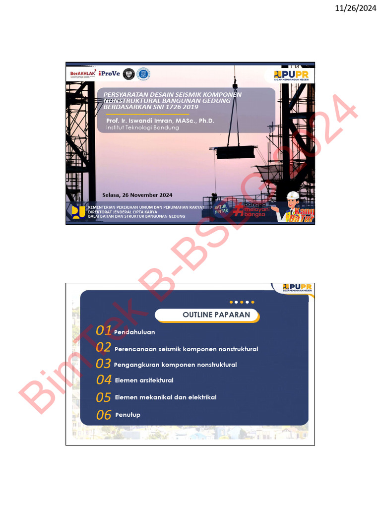 Materi BimTek B-BSBG 2024 - Seri 6 - Persyaratan Desain Seismik Komponen Nonstruktural BG (Final ...