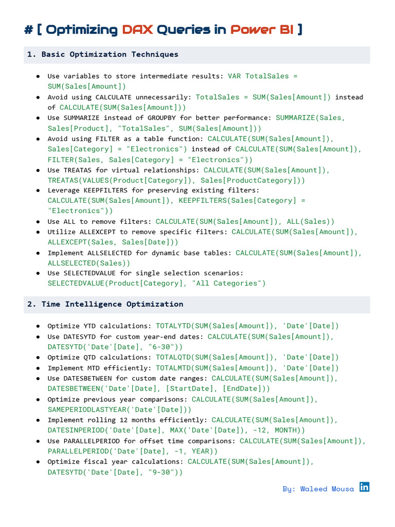Optimizing DAX Queries in Power BI Cheatsheet 1729071928 | PDF | Standard Deviation | Confidence ...