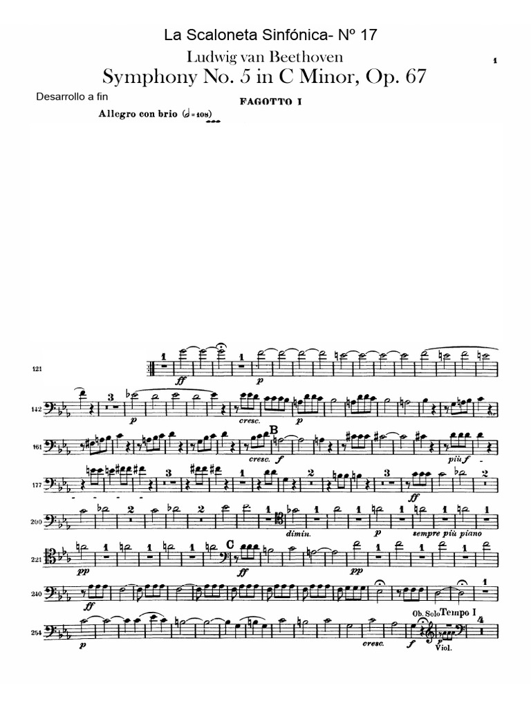 17- Sinfonía Nº 5 de Beethoven- Desarrollo Fagot 1 | PDF