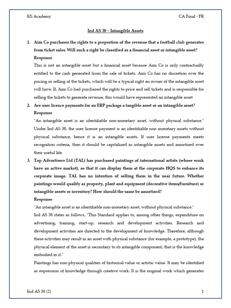 Ind AS 38 (2) - Answer | PDF | Mergers And Acquisitions | Goodwill ...