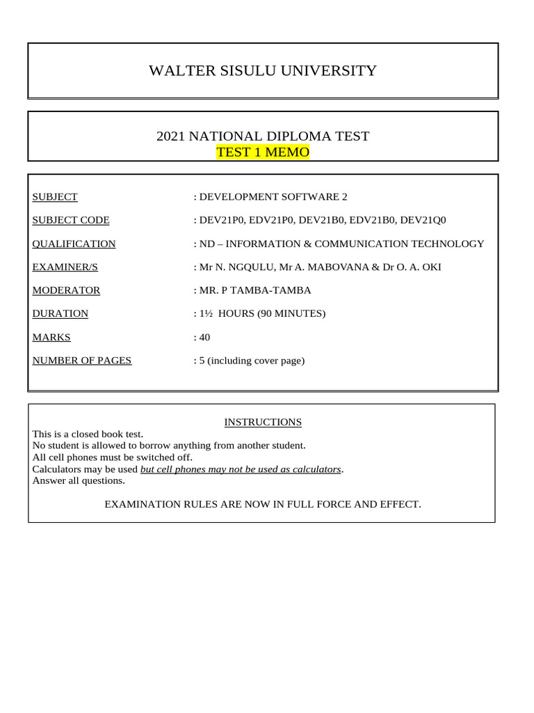2020 Dev2 Test1-Memo | PDF | Computer Program | Programming 2020 Dev2 Test1-Memo | PDF | Computer Program | Programming