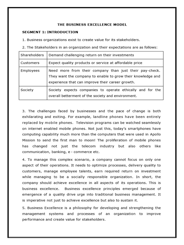 Business Excellence Model | PDF | Quality Management | Sustainability