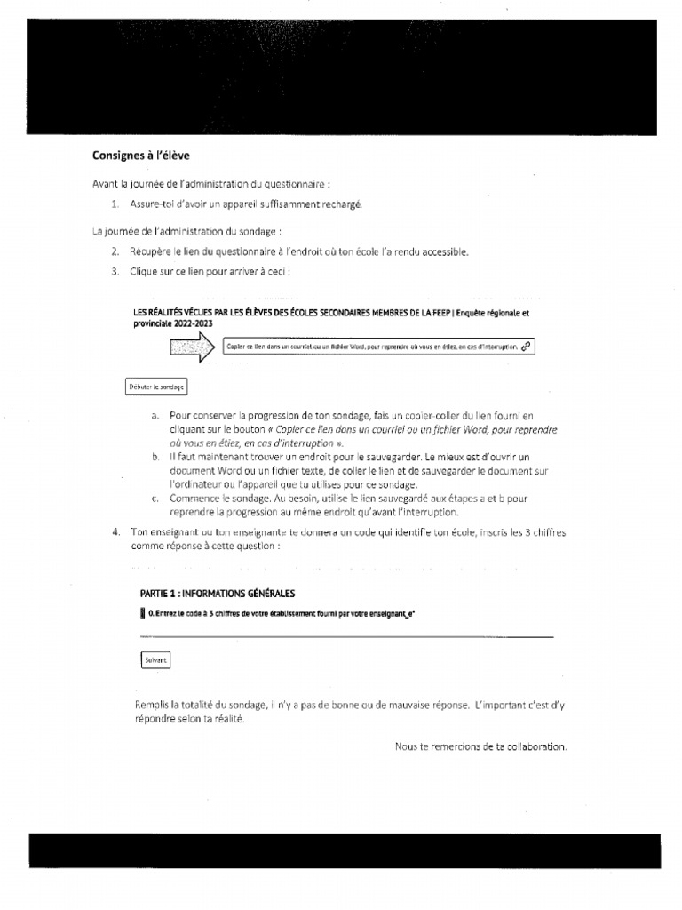 FEEP Consignes Élèves | PDF