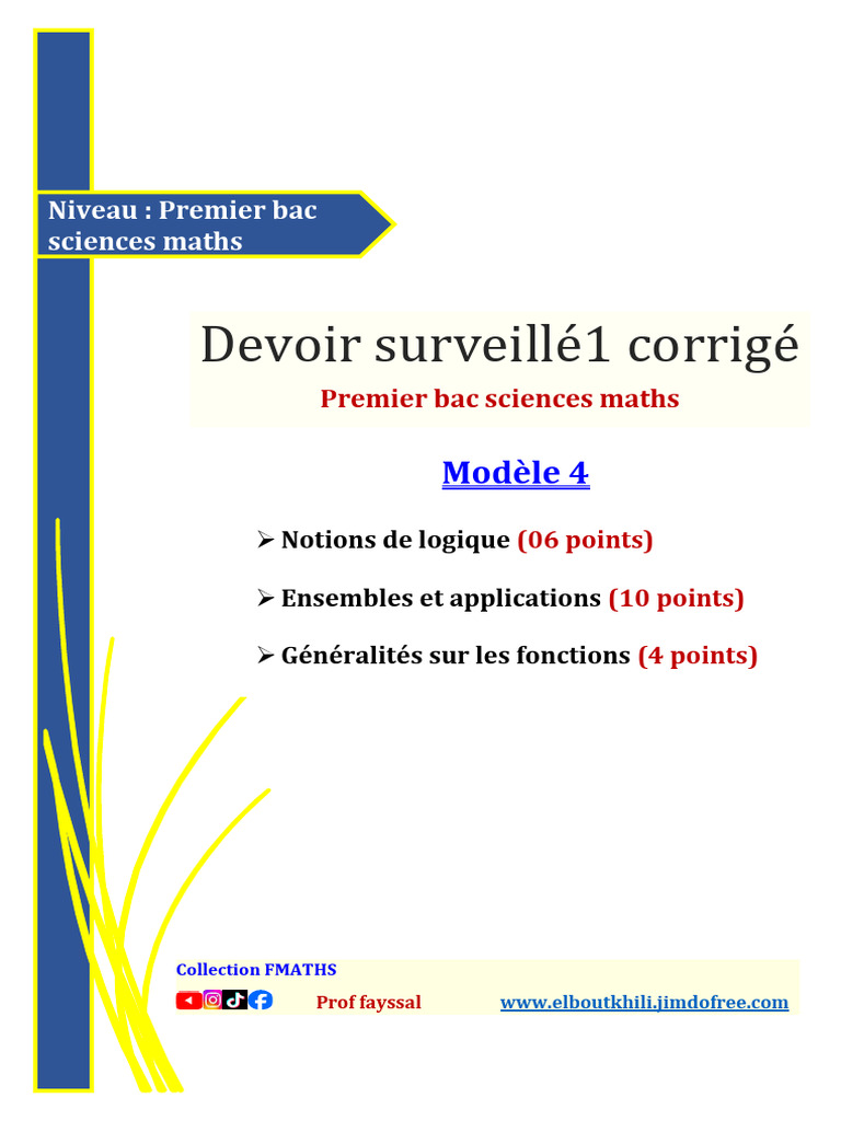 Devoir 1 Modèle 4 CORR 1bac SM | PDF | Relations mathématiques | Objets mathématiques
