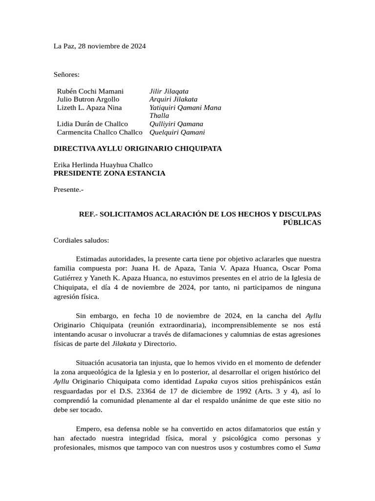 Solicitud de Aclaración y Disculpas Públicas | PDF