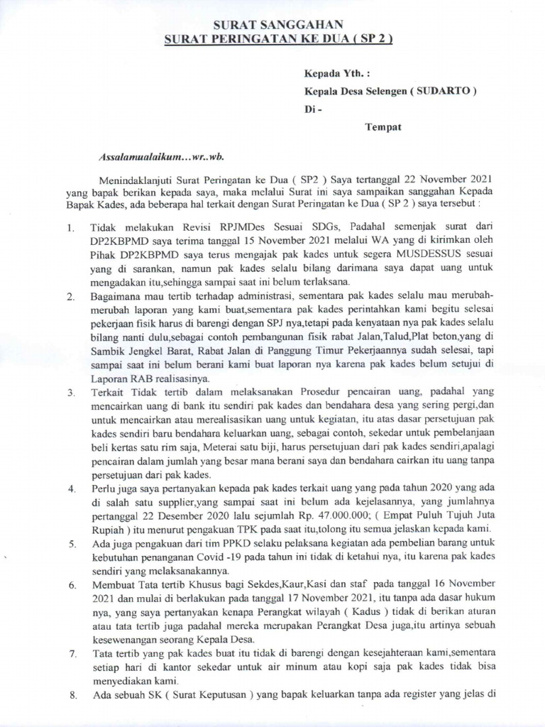 Surat Sanggahan Sp2 | PDF