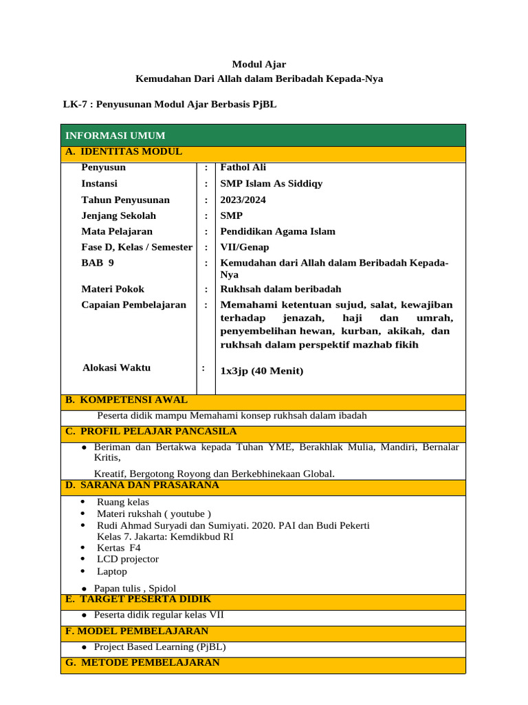 LK 7 - Modul Ajar Berbasis PjBL | PDF