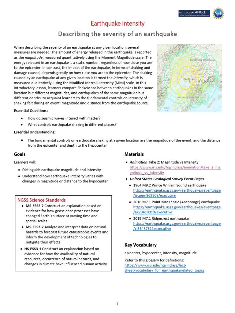 Earthquake Intensity Activity | PDF | Earthquakes | Moment Magnitude Scale
