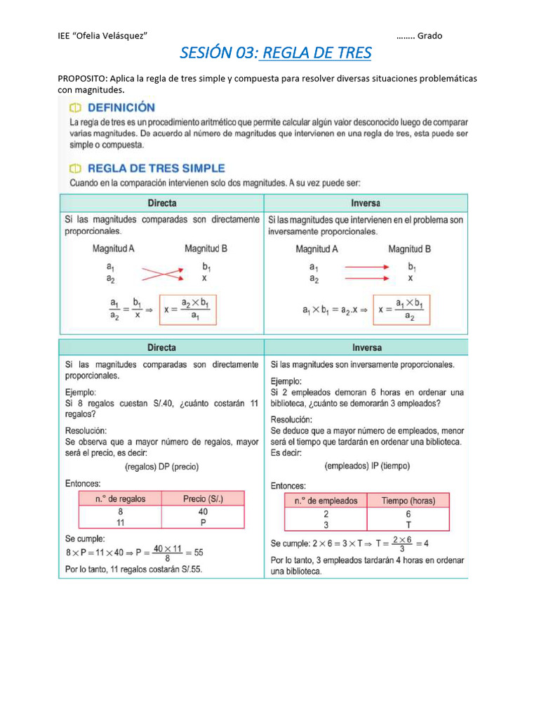 REGLA DE TRES - Segundo | PDF