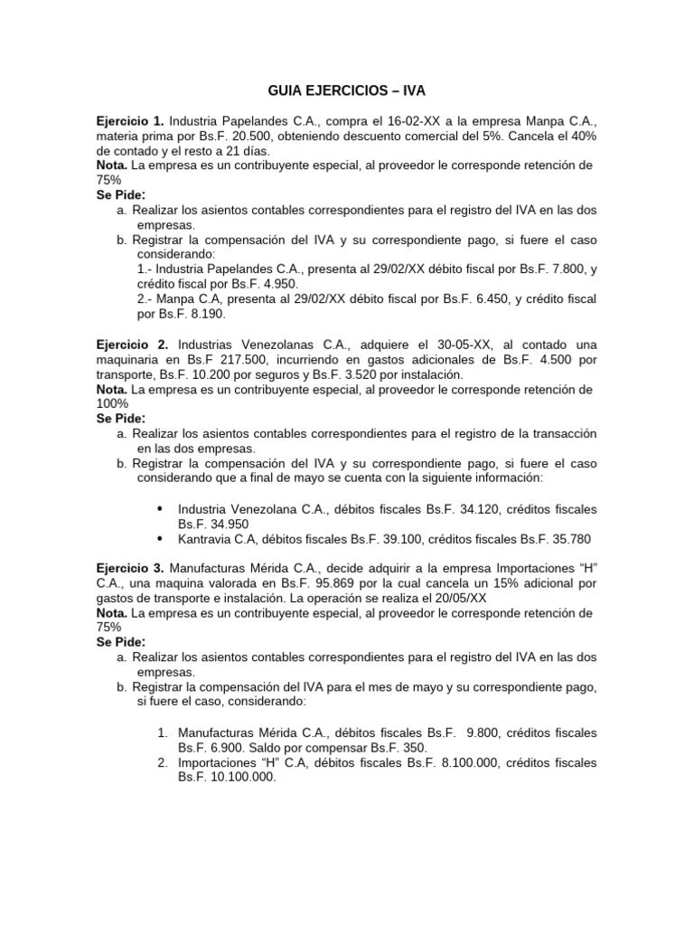 Guia Ejercicios-Iva | PDF | Contabilidad | Impuesto al valor agregado