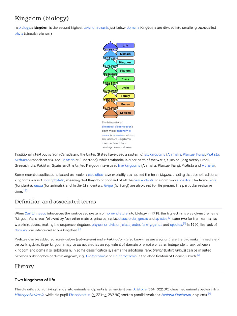Kingdom (biology) | PDF | Organisms | Taxonomy (Biology)
