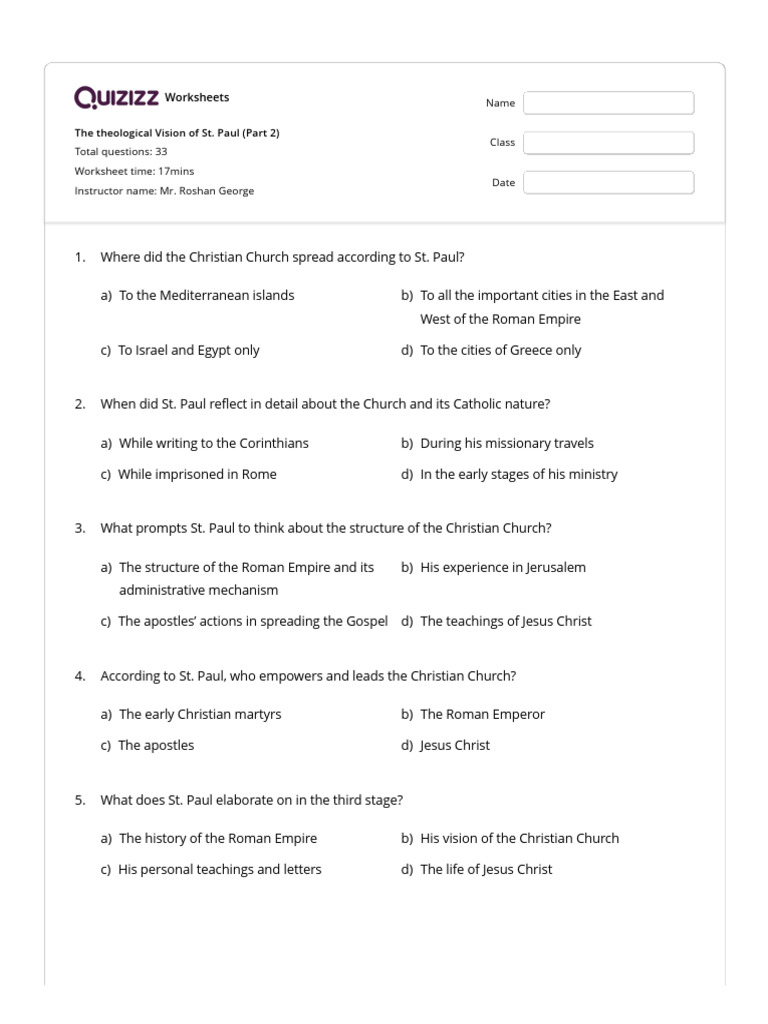 The Theological Vision of St. Paul (Part 2) - Quizizz | PDF | Paul The ...