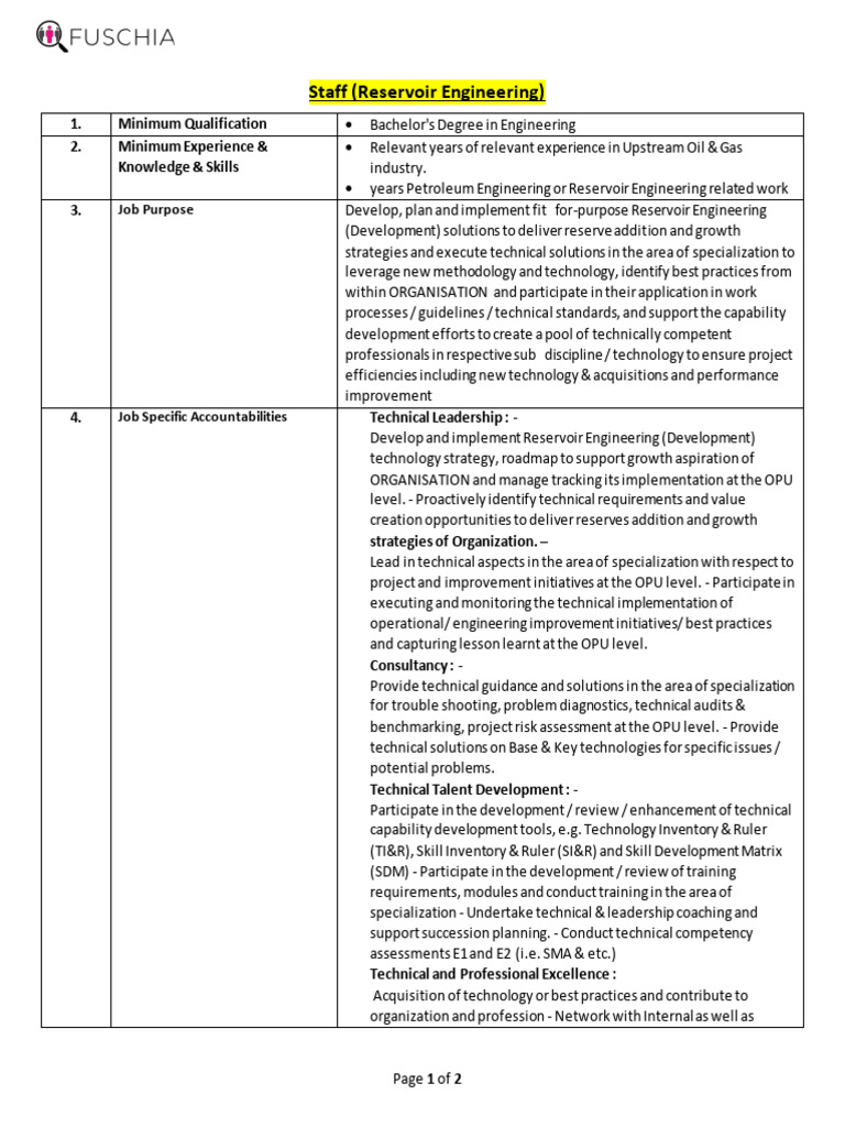 Reservoir Engineering Job Description | PDF | Engineering | Business