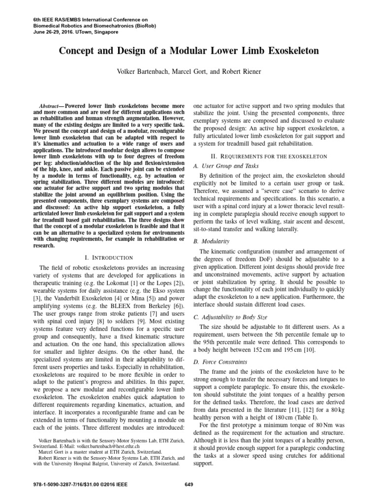 Concept and Design of A Modular Lower Limb Exoskeleton | PDF ...