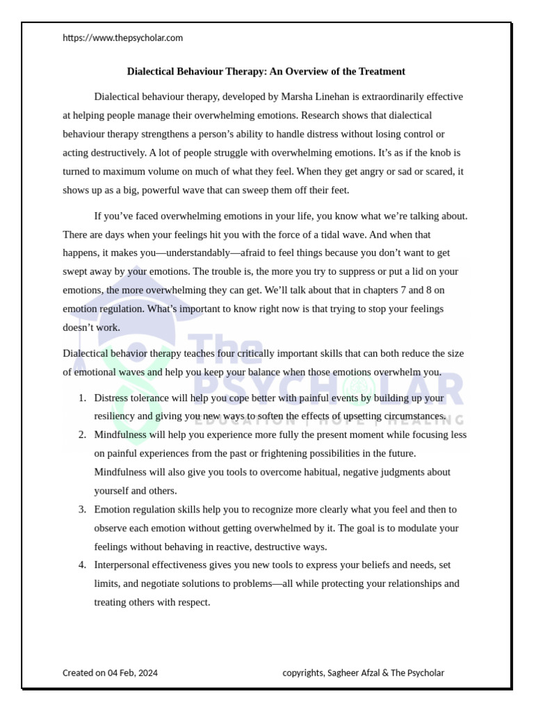 Dialectical Behavior Therapy notes | PDF | Dialectical Behavior Therapy ...