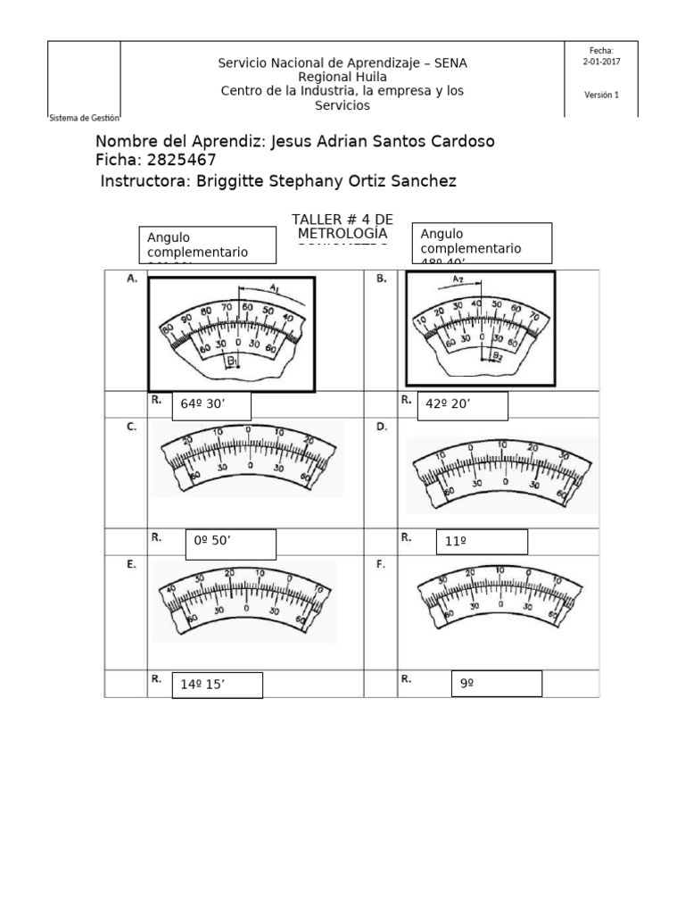 TALLER 3 METROLOGIA GONIOMETRO Fnsh | PDF | Colombia
