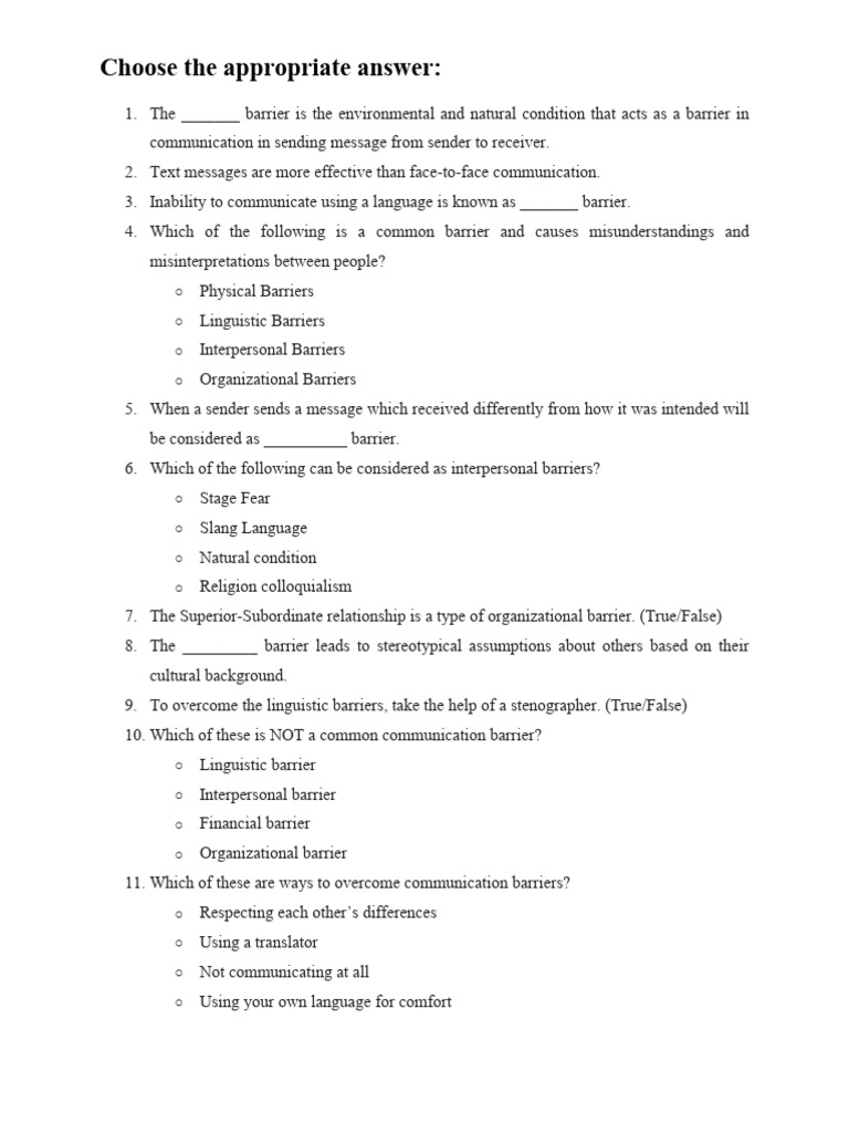 Communication Barriers Quiz | PDF