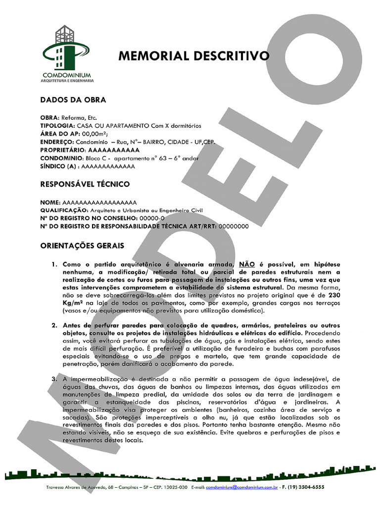 Memorial Descritivo Modelo | PDF