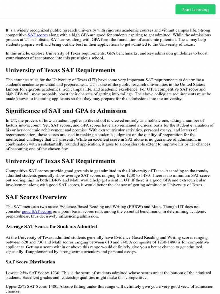 University of Texas SAT Requirements & GPA - Admission Guidelines | PDF