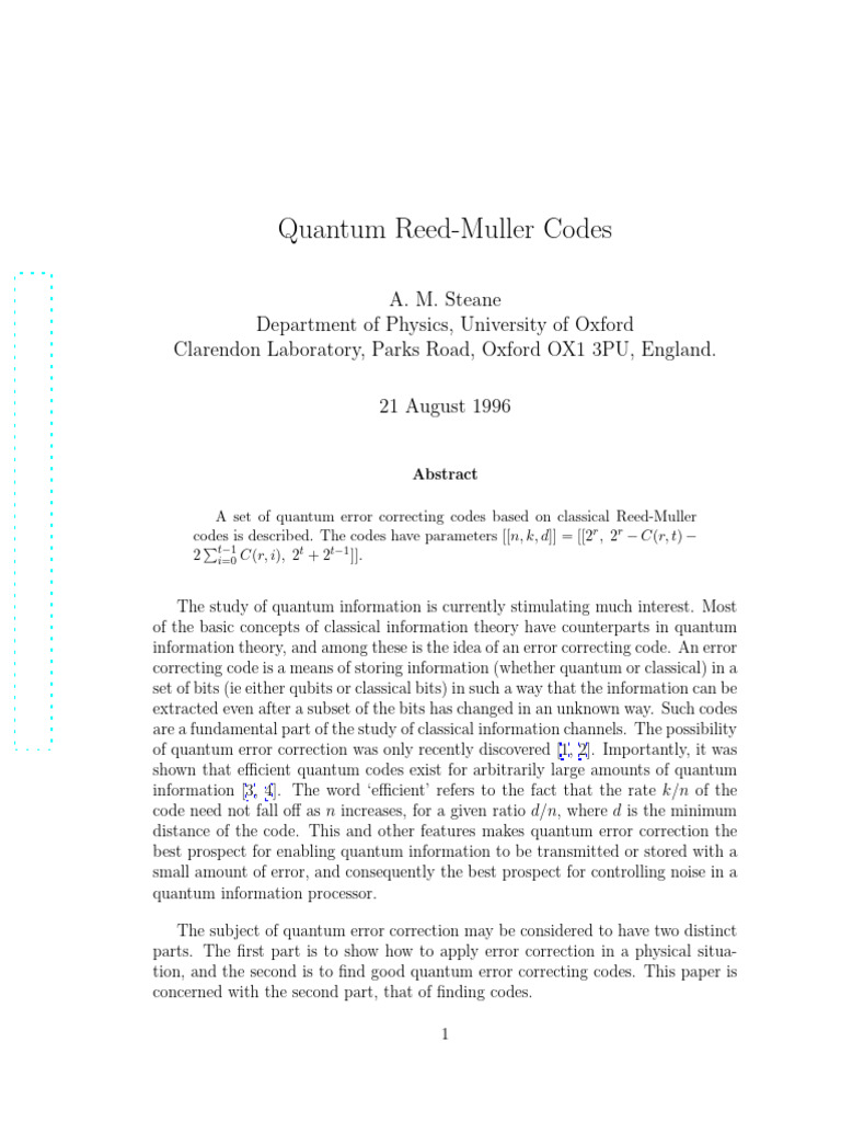 Quantum Reed-Muller Codes | PDF | Computer Science | Physics