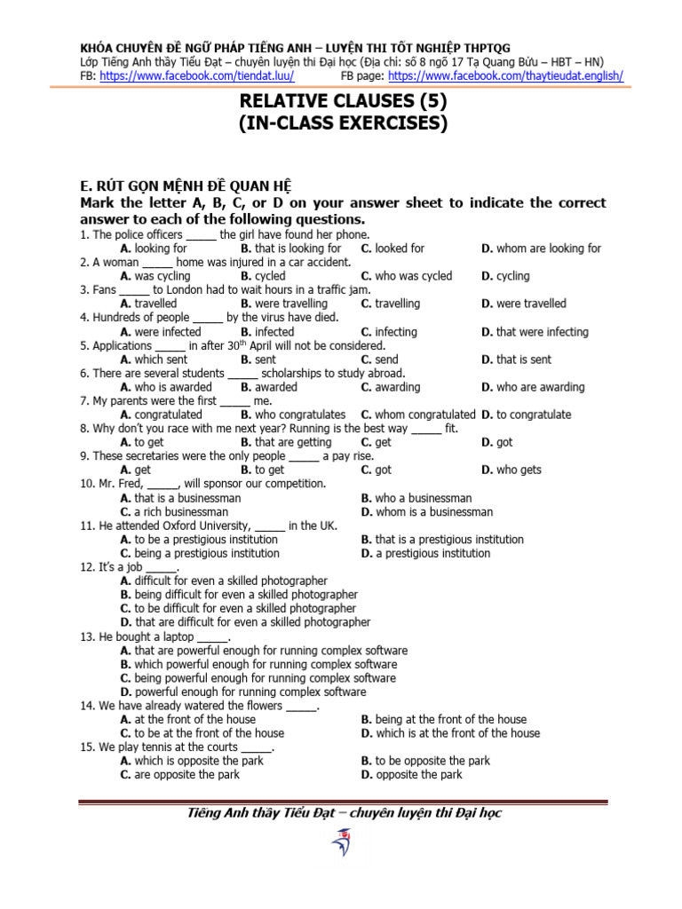 RELATIVE CLAUSES 5 (IN-CLASS EXERCISES) (2) | PDF | Marie Curie