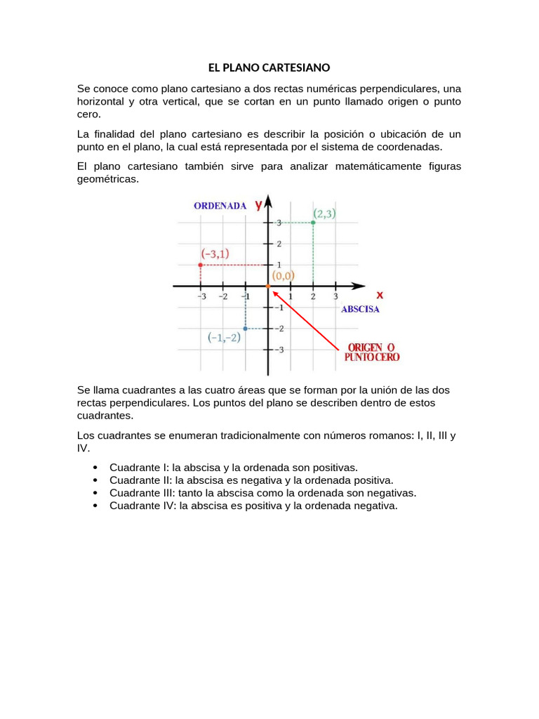 EL PLANO CARTESIANO_1 Hoja | PDF