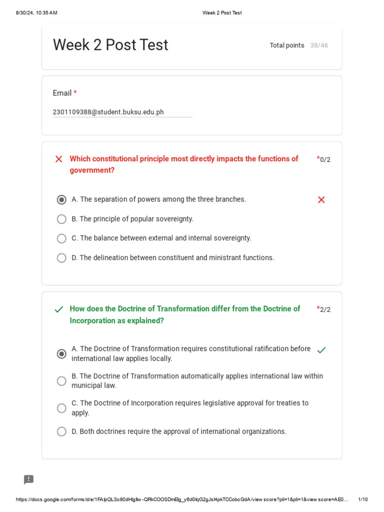 Week 2 Post Test | PDF | International Law | Separation Of Powers